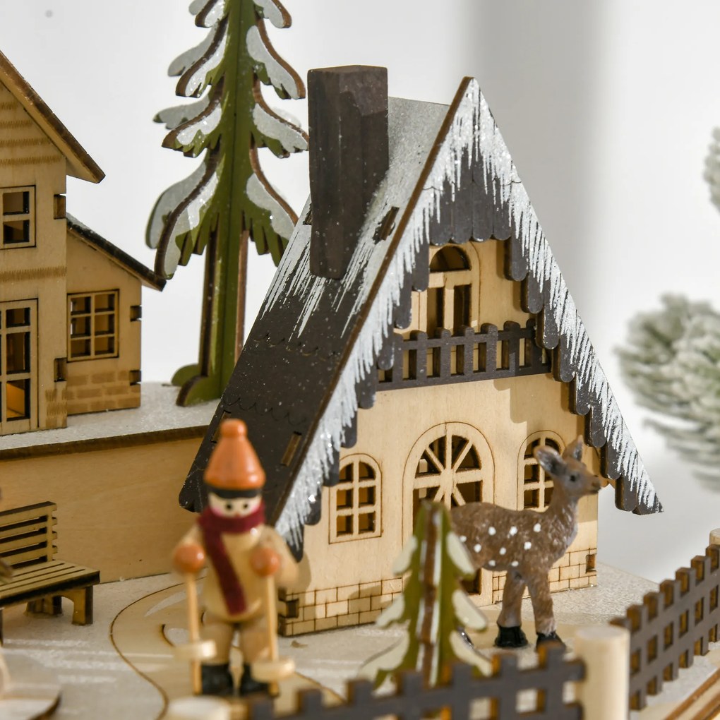 HOMCOM Adventní kalendář, box na adventní kalendář, vánoční dekorace, LED světla, 24 zásuvek, přírodní