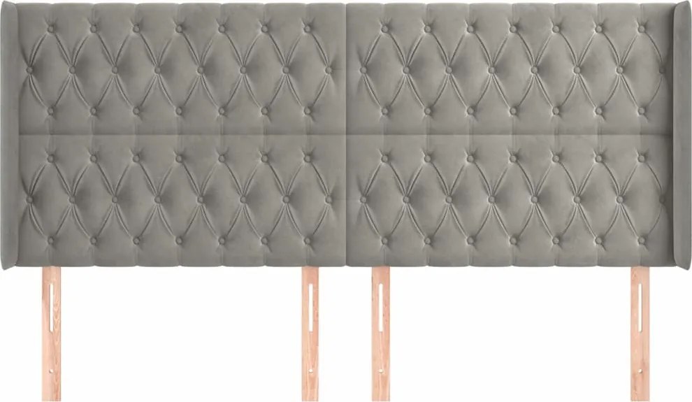 Čelo postele typu ušák světle šedé 183x16x118/128 cm samet 3119976