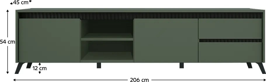 TV stolek, smoke zelená/černá, LONGY RTV2K2So