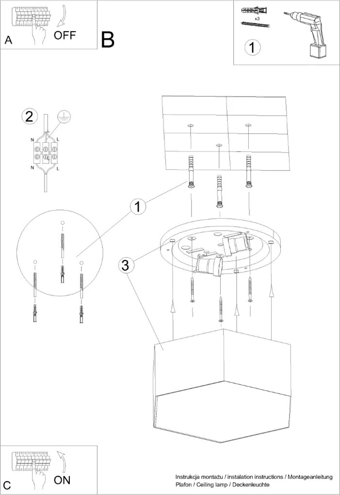 Stropní svítidlo Sunde 2, 1x černé plastové stínítko, (bílý plast)