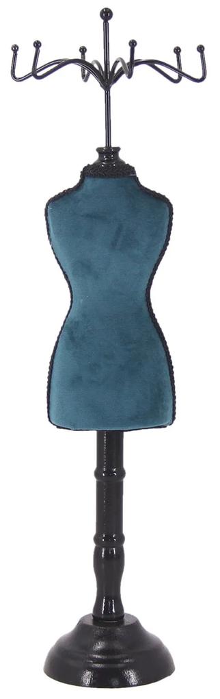 Kovový stojánek na šperky ve tvaru modré krejčovské panny - 12*10*39 cm