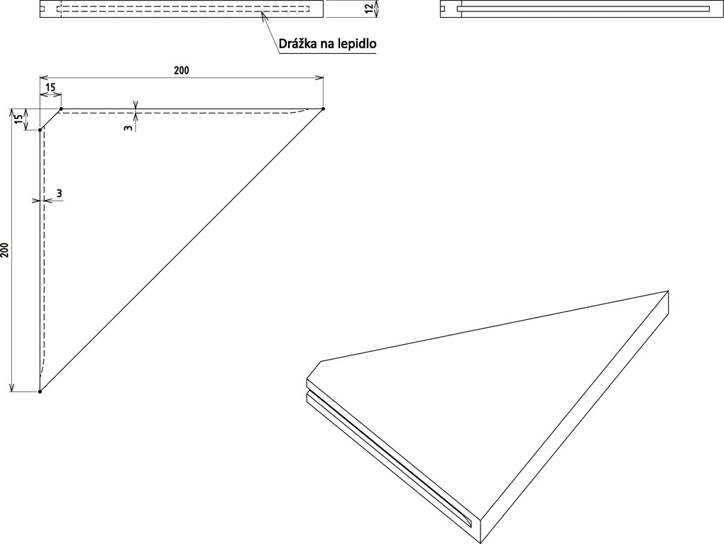 Sapho, ABELINE rohová police rockstone 200x12x200mm, bílá mat