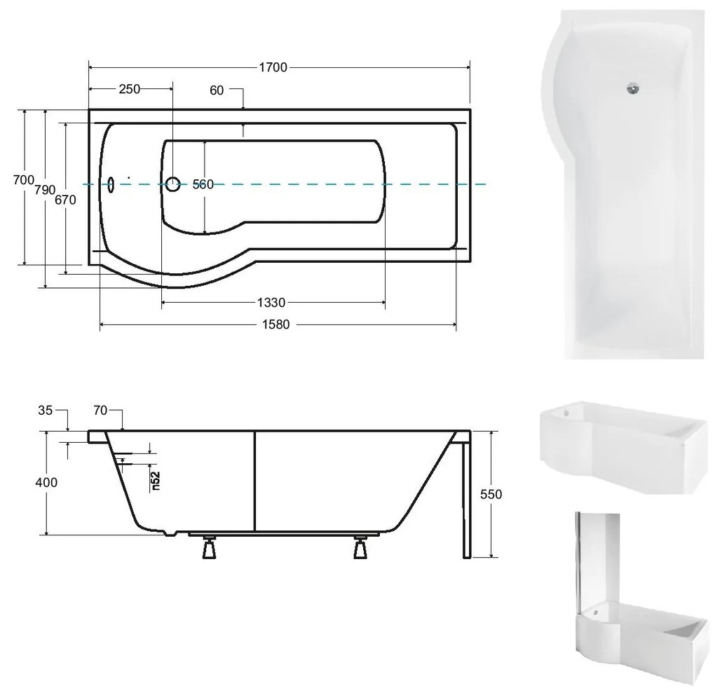 Besco Inspiro akrylátová vana s vanovou zástěnou Délka vany: 170cm, Orientace: Levá