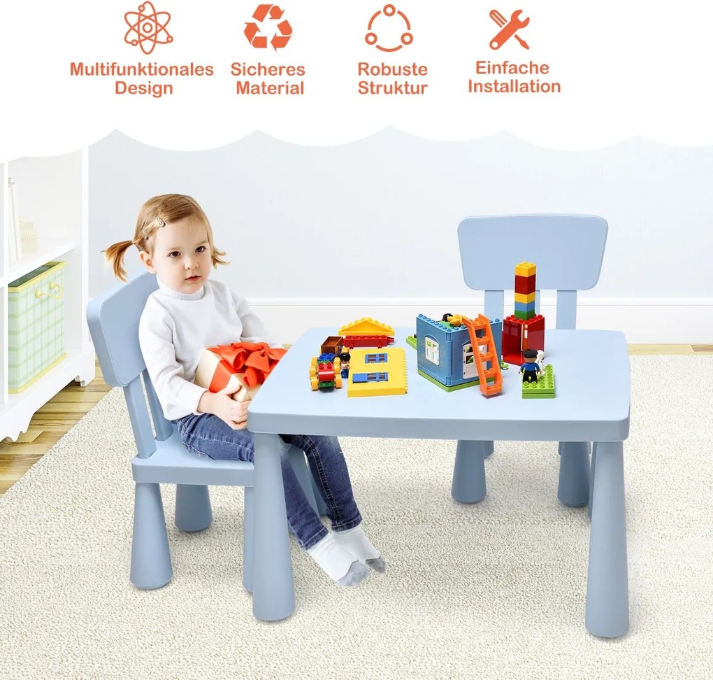 Costway 3 PCS. Kindersitzgruppe Kindertisch mit 2 Stühlen Kindermöbel aus