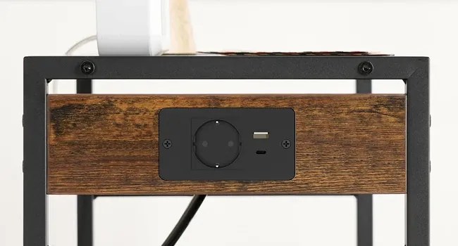 Pojízdný kancelářský regál s nabíjecí stanicí a USB Houseland Liv hnědý/černý