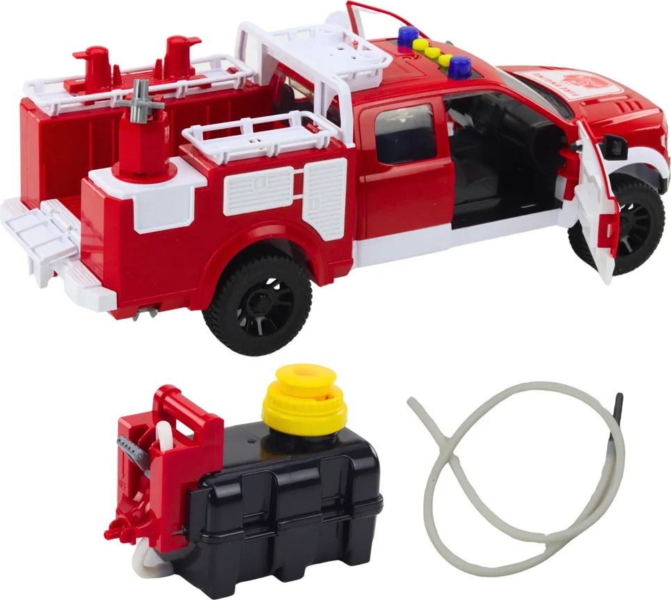 LEAN Toys Hasičské auto s vodou, světly a zvuky, bílo-červené, v měřítku 1:12