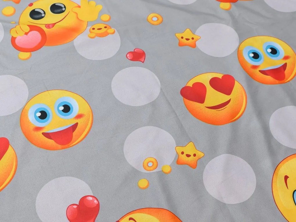 Povlečení z mikrovlákna EMOJI šedé + prostěradlo jersey 90x200 cm žluté