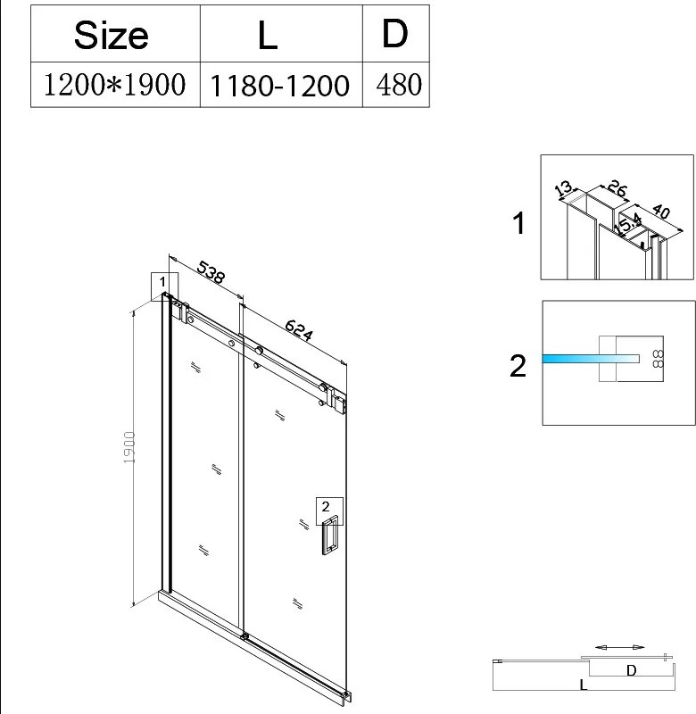 BPS-koupelny Posuvné sprchové dveře HYD-PD03D 120 černá/transparent pro instalaci do niky + vanička HYD-OSV-ST05E 120x70 bílá