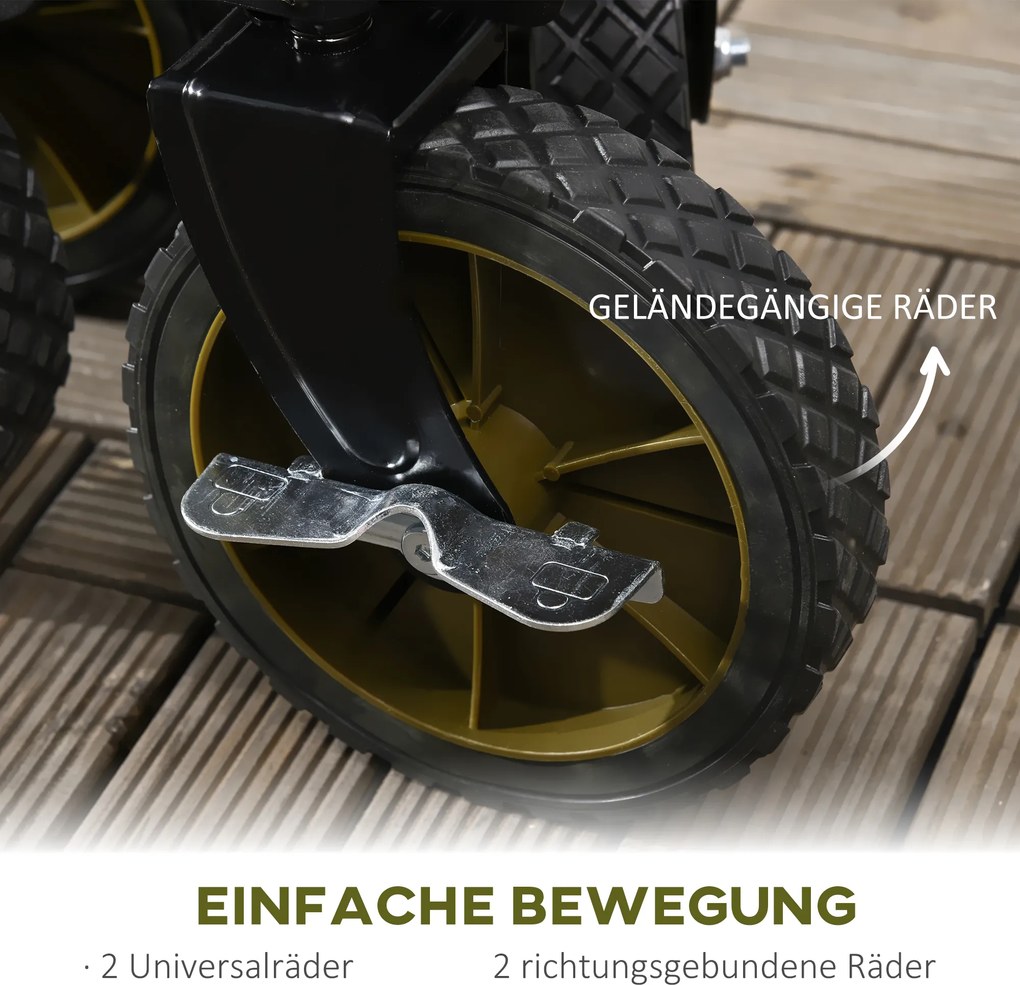 Bollerwagen, klappbar, 5 Seitentaschen, einziehbare Griff, bis 120 kg belastbar, Stahl, 108 x 55 x 93 cm, Grün