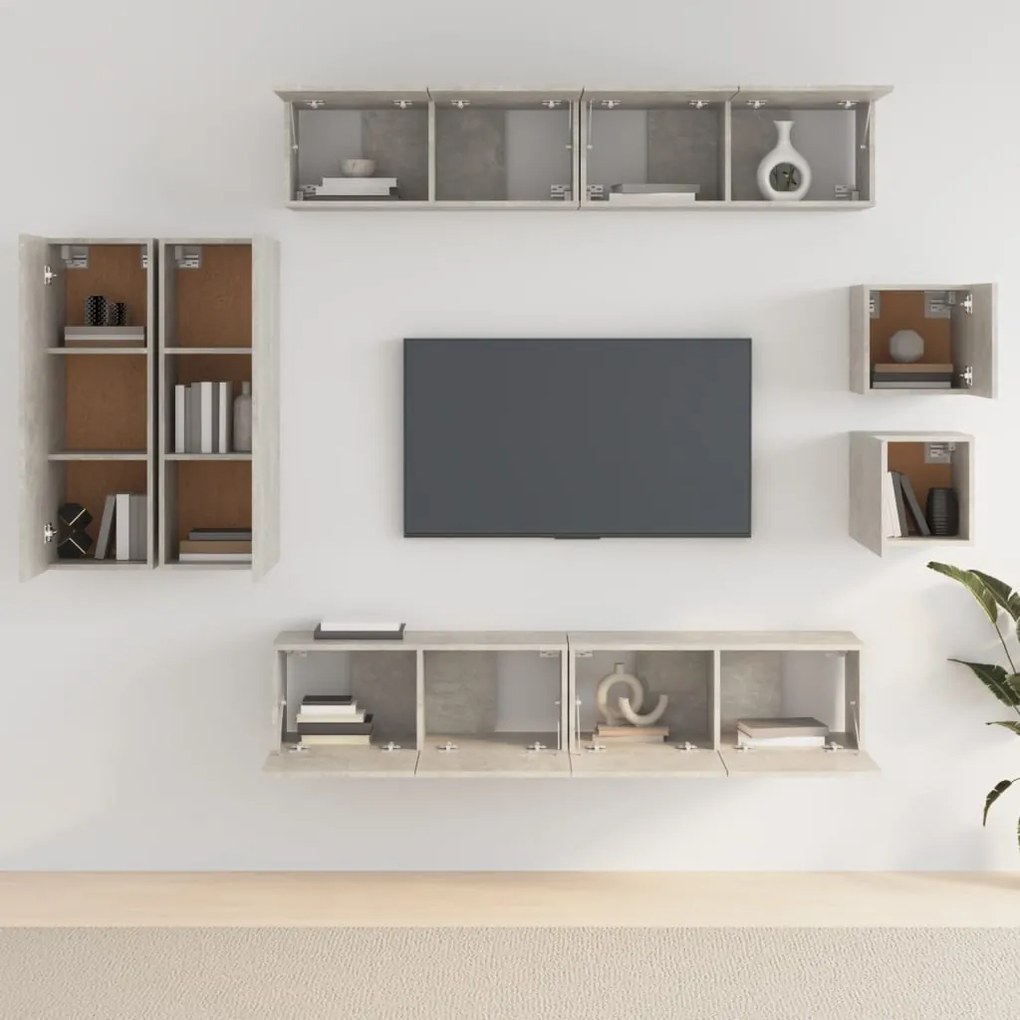 8dílný set TV skříněk betonově šedý kompozitní dřevo - Default Title