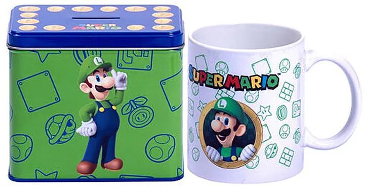 Nintendo Luigi Super Mario Cup Hrnek s kasičkou na mince 9 x 13 x 11 cm
