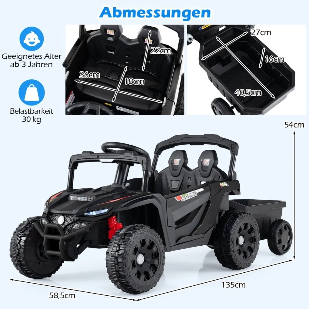 Costway 12 V Dětský traktor s odnímatelným přívěsem a rodičovským