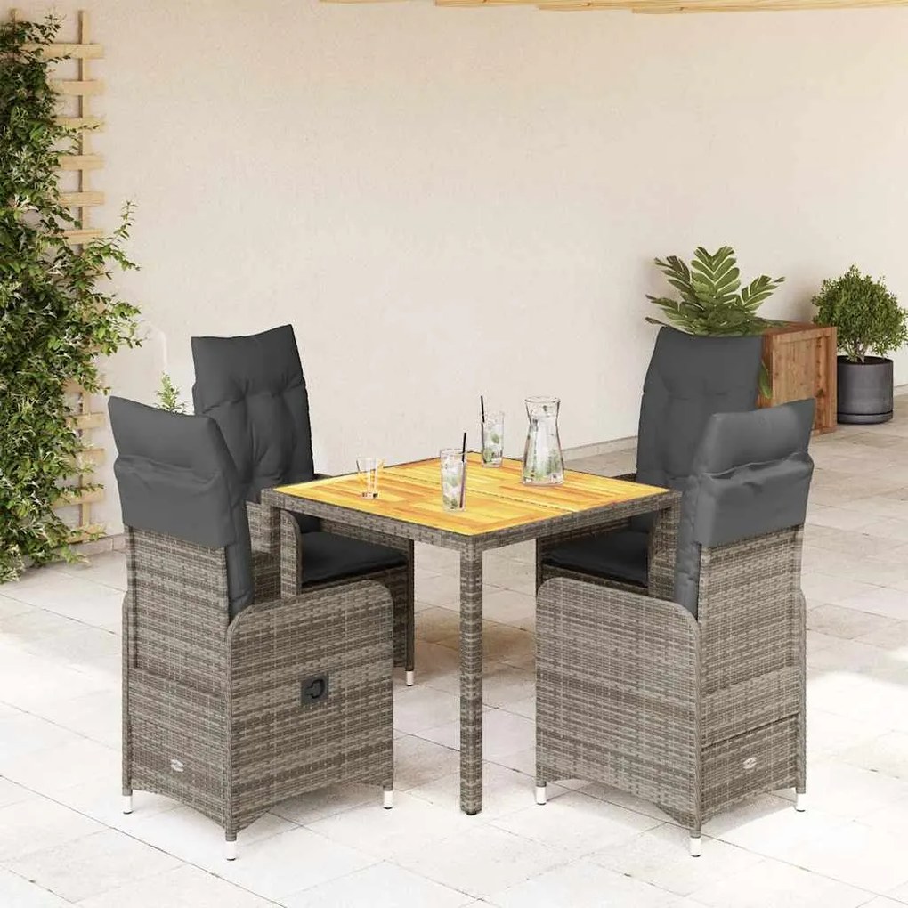 5dílný zahradní bistro set s poduškami šedý polyratan 3277020