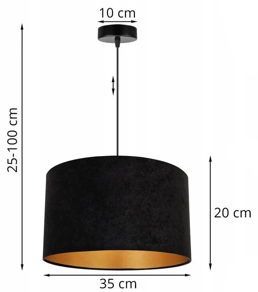 Závěsné svítidlo Mediolan, 1x černé/zlaté textilní stínítko, (fi 35cm)