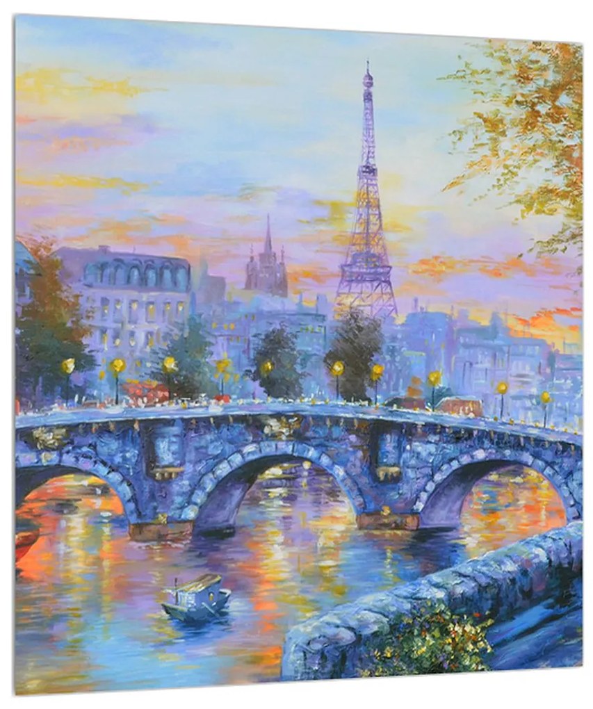 Obraz malované krajiny s Eiffelovou věží (30x30 cm)