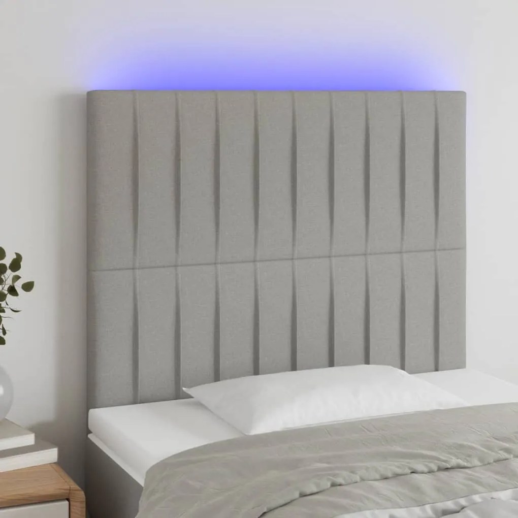 Čelo postele s LED světle šedé 100x5x118/128 cm textil 3122652