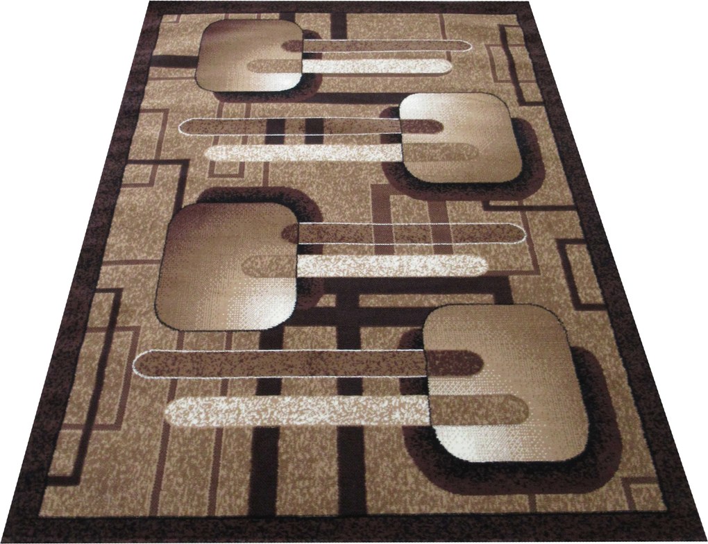 DY Hnědý koberec s geometrickým vzorem Alfa 16 Rozměr: 40x60 cm