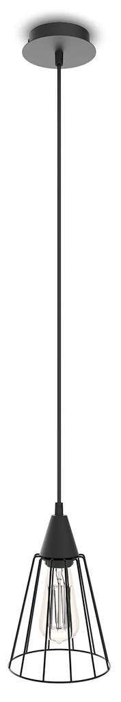 Light for home - Závěsné svítidlo na lanku v černé barvě se stínidlem konickeho tvaru 40888 "MATRIX", 1x60W, E27, Černá