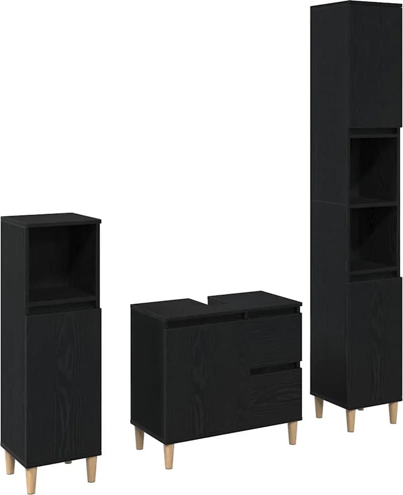 Sada koupelnového nábytku 3 ks Černý dub 30 x 30 x 180 cm 3333086