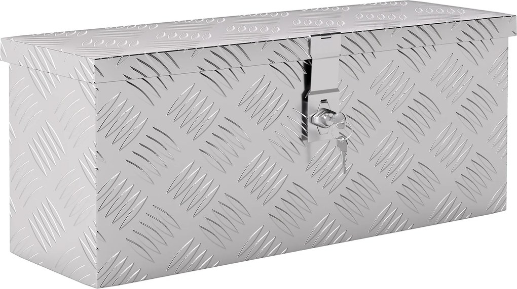 HOMCOM Úložný Box - Hliníková Toolbox - Hliníkový Box na Nářadí s Klíčovým Zámkem 50L x 15,5Š x 20,5V cm - Stříbrný