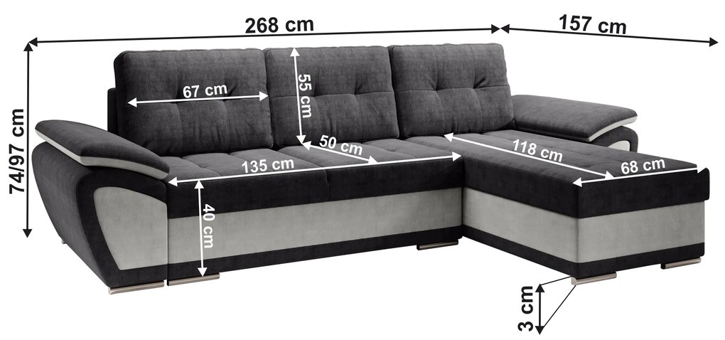 Kondela Rozkládací sedací souprava, světle šedá/tmavě šedá, pravá, ENIF ROH