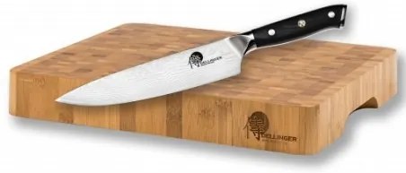 Damaškový univerzální kuchařský nůž Chef 8" Tiny Wave + bambusové prkénko