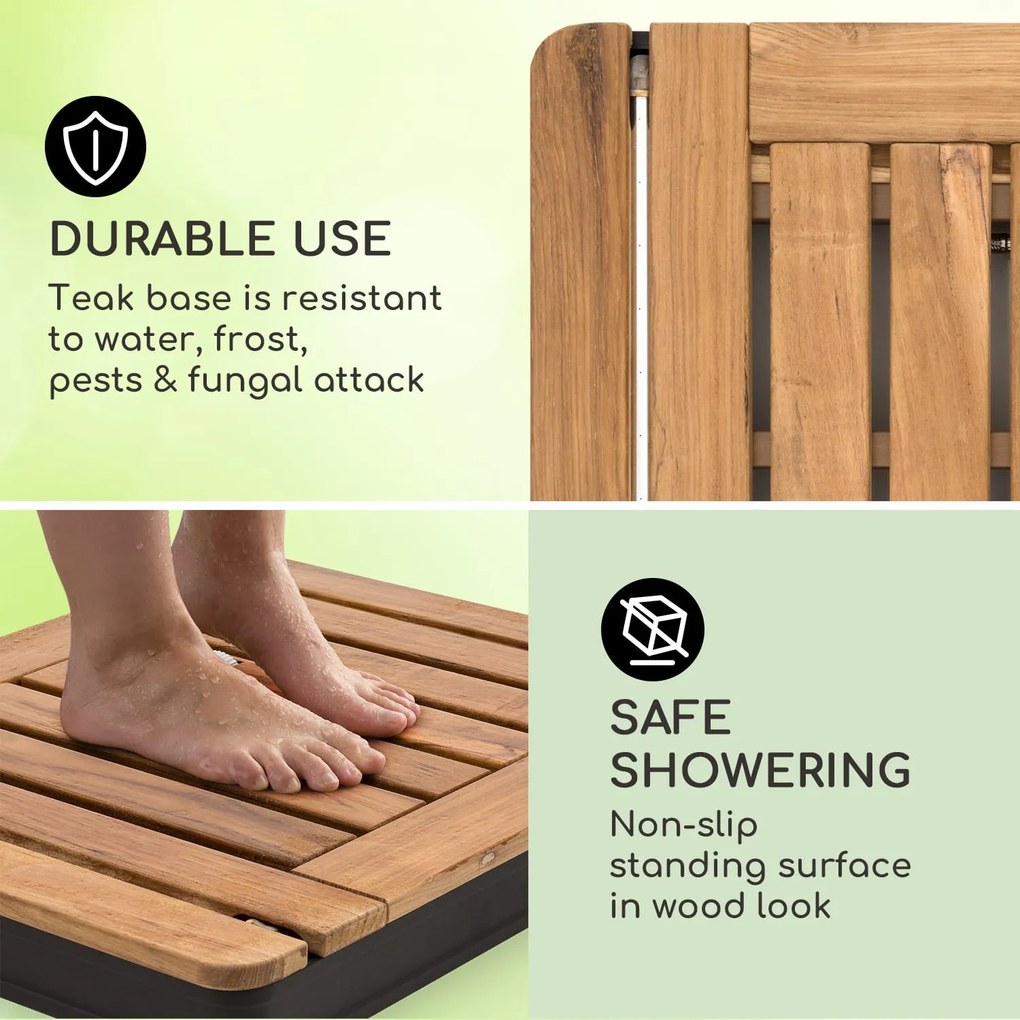 Sumatra Teak Square, zahradní sprcha, hliník, týkové dřevo, rukojeť