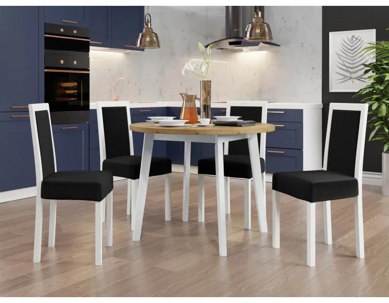Jídelní stůl se 4 židlemi AL081, Barva dřeva: bílá-L, Potah: 26x - Kronos 22, Barvy nožiček: černá