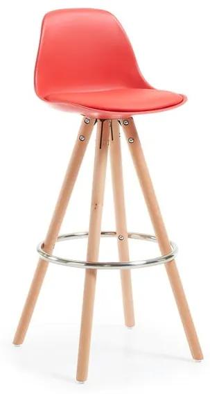 Červená barová židle s dřevěným podnožím La Forma Stag