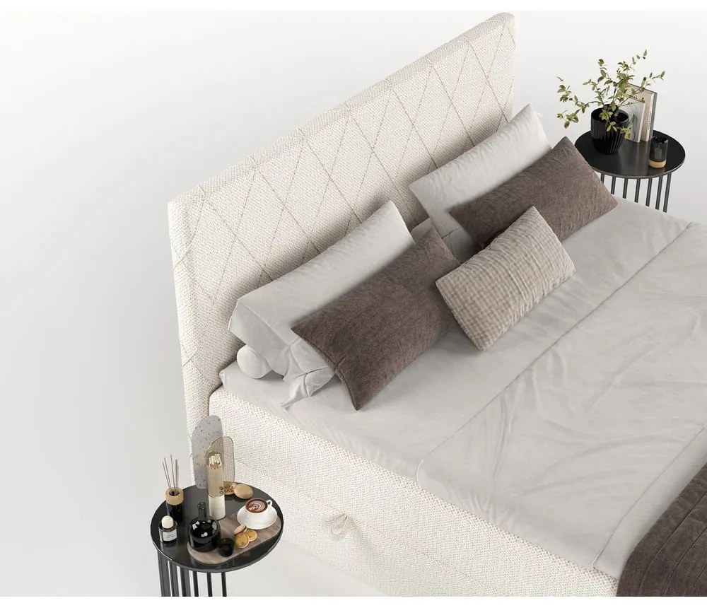 Krémová boxspring postel s úložným prostorem 160x200 cm Gwen – Maison de Rêve