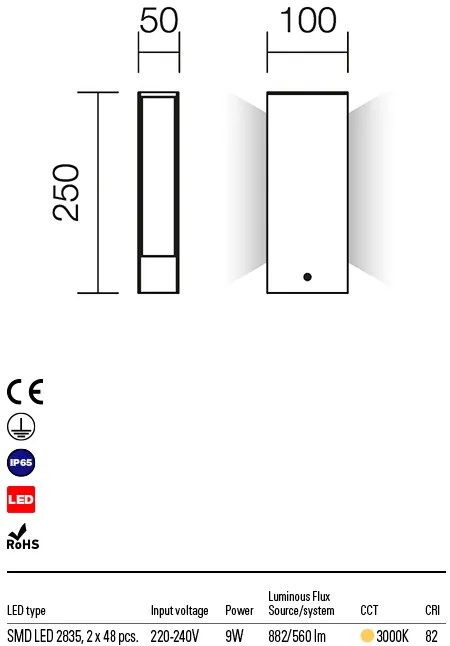 Redo Venkovní sloupkové svítidlo TWIN v:250mm, dvojitý rozptyl Barva: Antracit