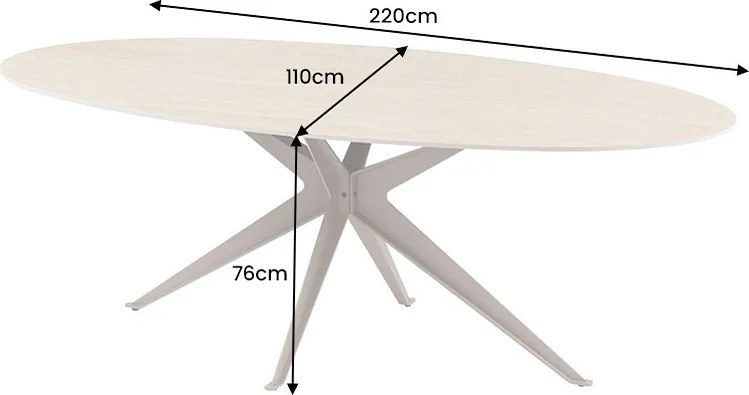 Oválný keramický jídelní stůl Tavorian 220 cm travertin / šampaňský