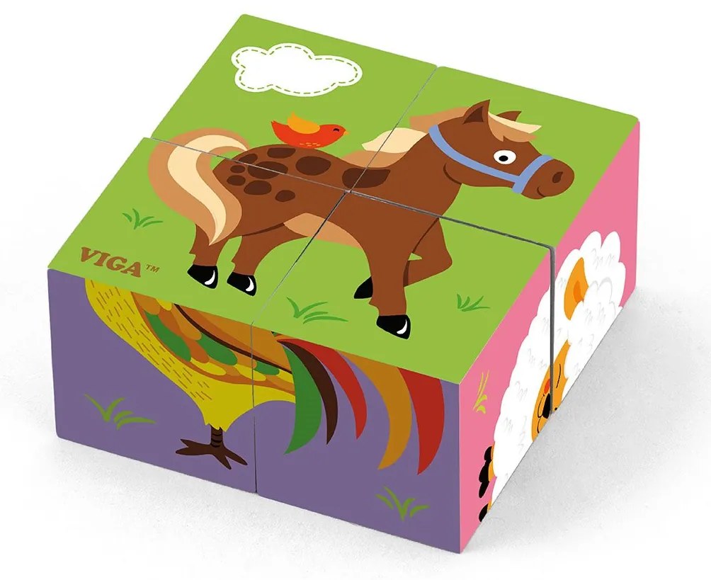 Dřevěné puzzle kostky pro nejmenší Viga Farma Barva: multicolor