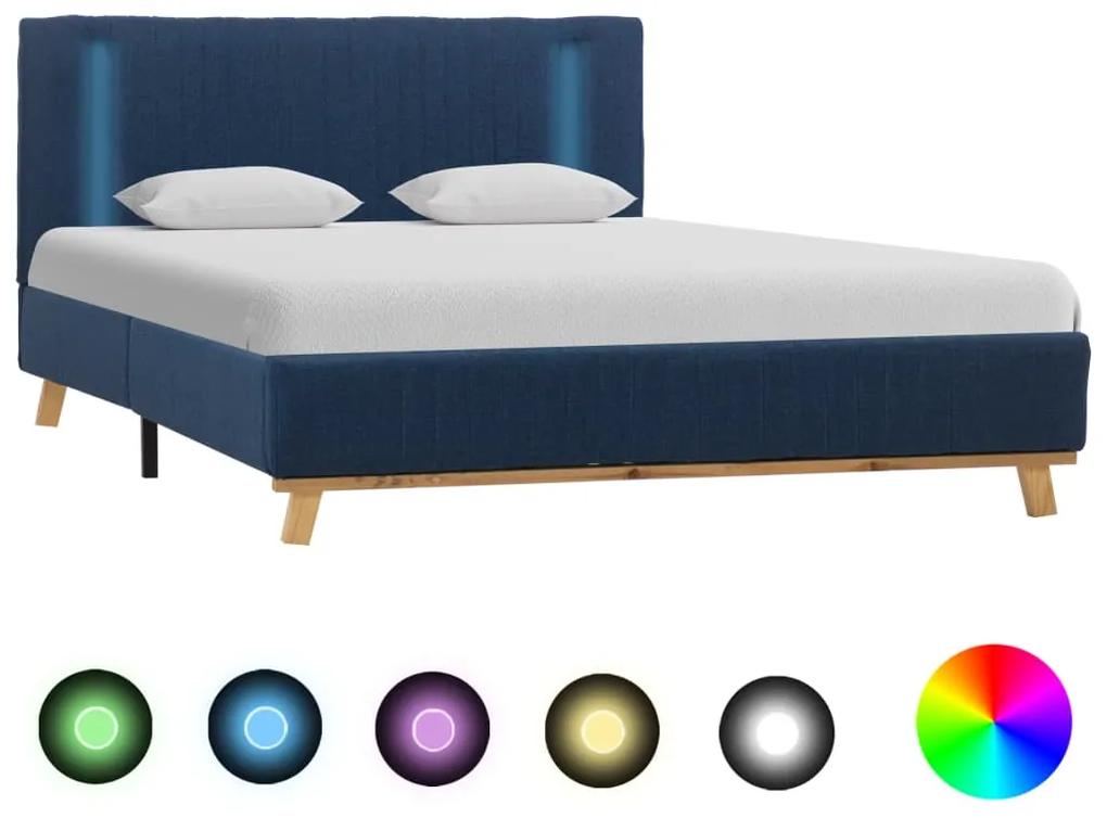 286664 vidaXL Rám postele s LED světlem modrý textil 140 x 200 cm