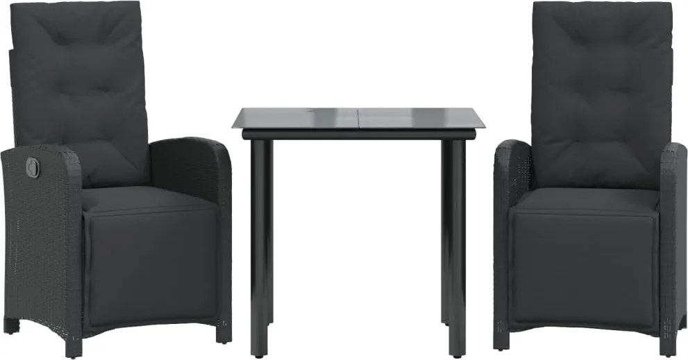 3dílný bistro set s poduškami černý polyratan 3212535