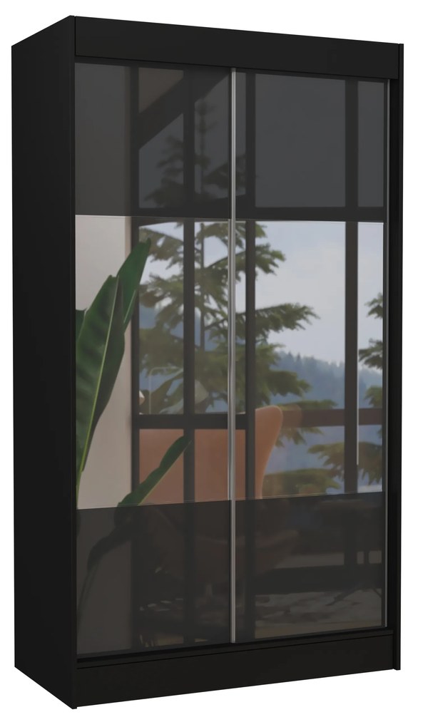 Posuvná šatní skříň se zrcadlem a lakobelem TAMOS Šířka: 150, Hlavní barva: Černá, Další barva: Černý Lacobel