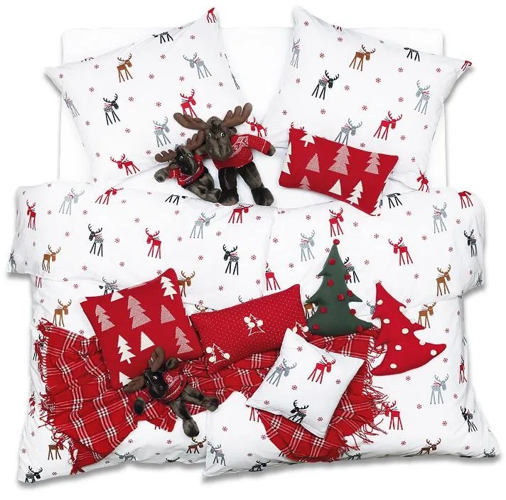 SCANquilt povlečení KLASIK sobíci bílošedočervená 140 x 200/70 x 90 cm
