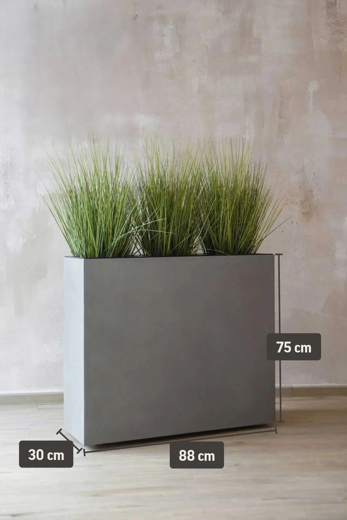 Květináč ELEMENTO na kolečkách, sklolaminát, šířka 88 cm, beton design šedá