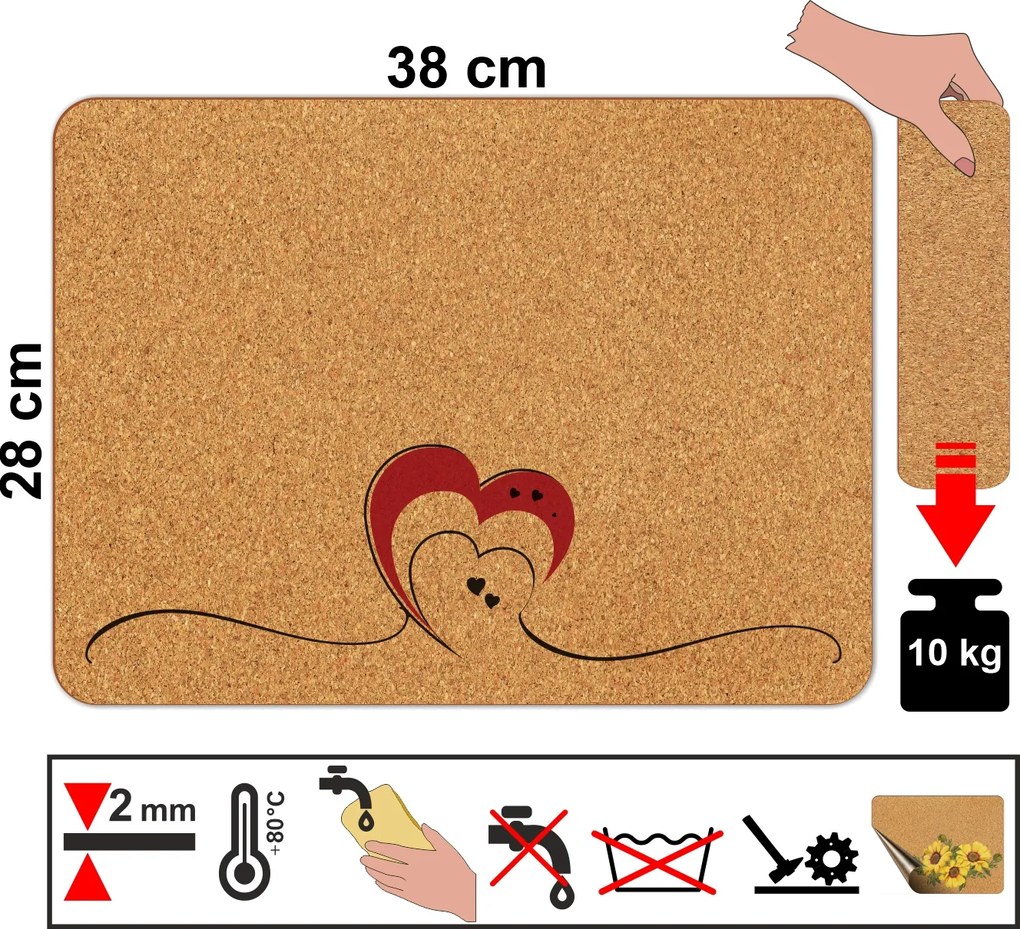 PokojovaDekorace.cz, Korkové prostírání s potiskem - 517 srdce, 38x28 cm, 1 ks