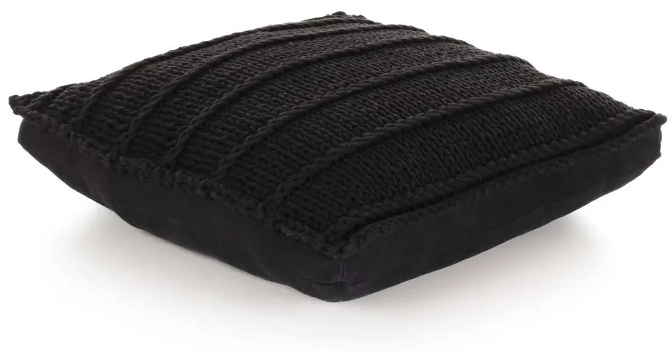 Čtvercový pletený bavlněný polštář na podlahu - černý | 60x60 cm