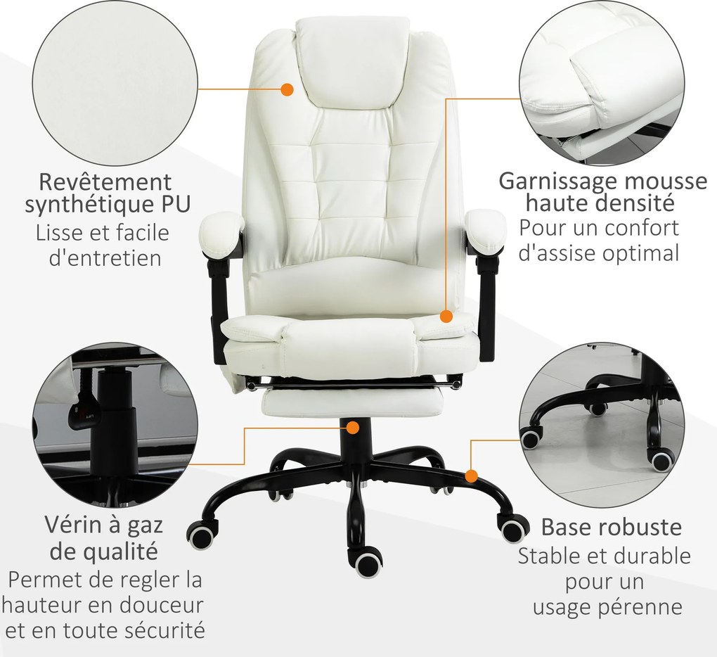 Vinsetto Masážní Kancelářská Židle, Ergonomická Židle s Nastavitelnou Výškou, Sklopným Opěradlem a Ovládáním na Kabel, Sklopnou a 360° Otočnou Podnož…