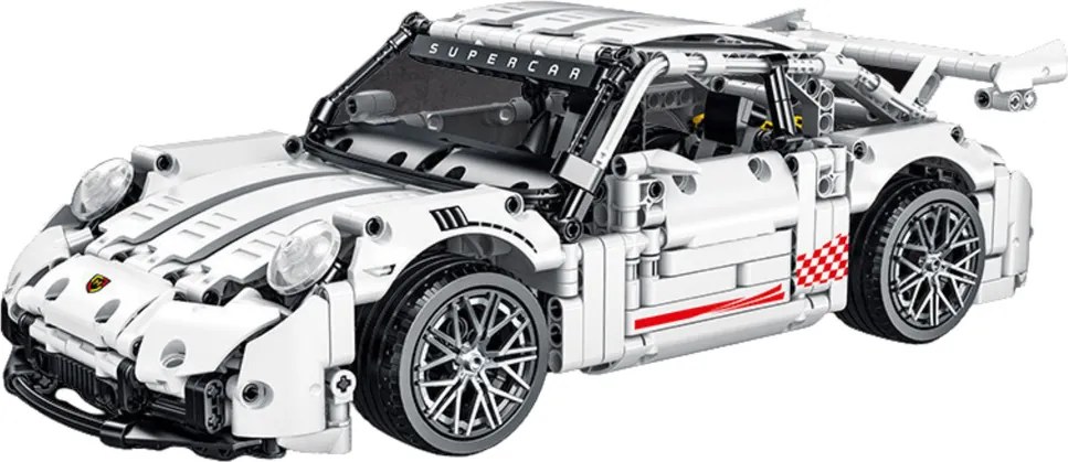 LEAN Toys Stavebnicové kostky – Auto GT Racing, bílé, měřítko 1:14, 1268 dílů