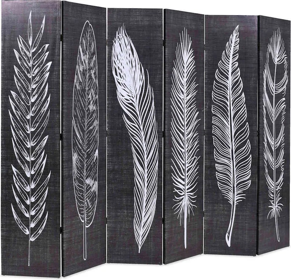 Skládací paraván 228 x 170 cm pírka černobílá 245892