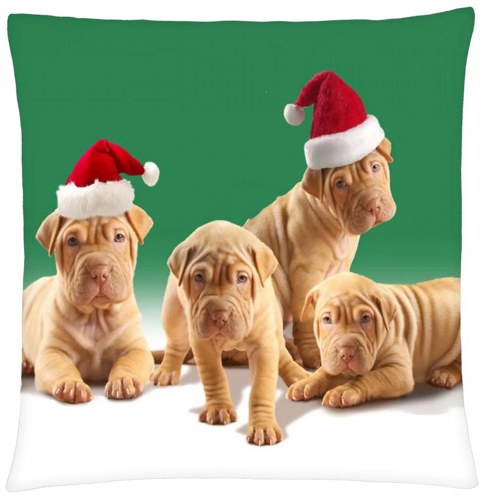Vánoční polštář s motivem vánočních psích kamarádů  Mybesthome 40x40 cm Varianta: Povlak na polštář s antialergickou prošívanou výplní, 40x40 cm