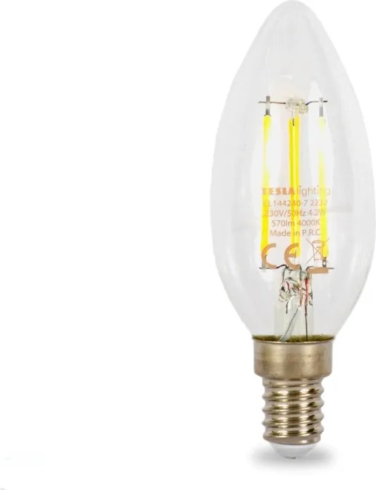 TESLA Lighting LED žárovka Filament Retro Candel E14, 4,2 W, 570 lm, 4000 K