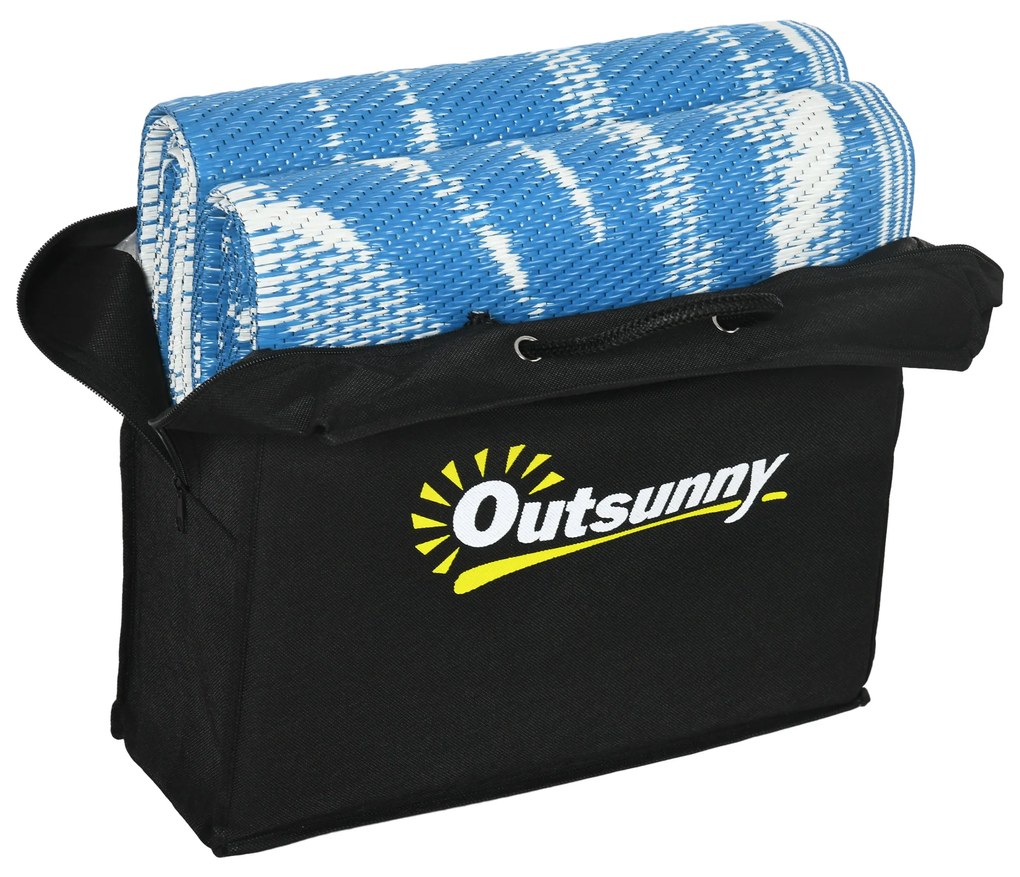 Outsunny oboustranný koberec 182x274cm s přenosnou taškou, modrý plastový zahradní koberec pro kempování a terasu | Aosom.de