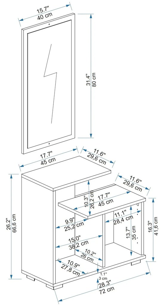 Předsíňový stolek se zrcadlem KILKIS borovice atlantic / antracit