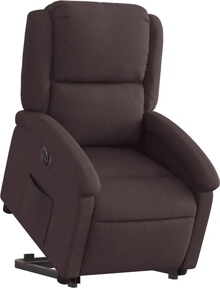Elektrické zvedací polohovací křeslo tmavě hnědé textil 3204193