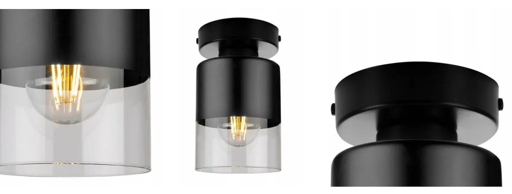 Stropní svítidlo ROMA, 1x černé/transparentní skleněné stínítko