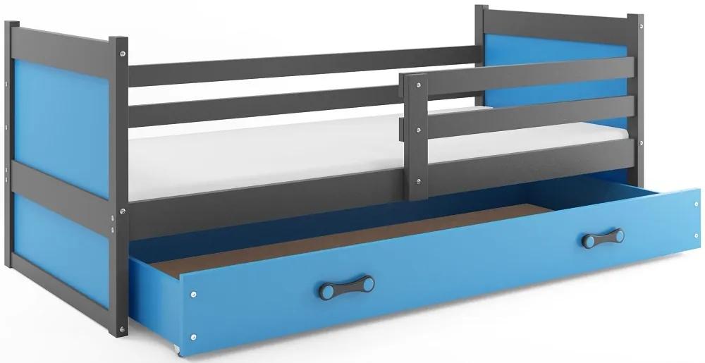 b2b1 BMS-group Dětská postel RICO 1 90x200 cm, grafitová/modrá Pěnová matrace